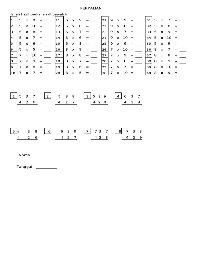 Hasil Perkalian Matematika Dasar | PDF