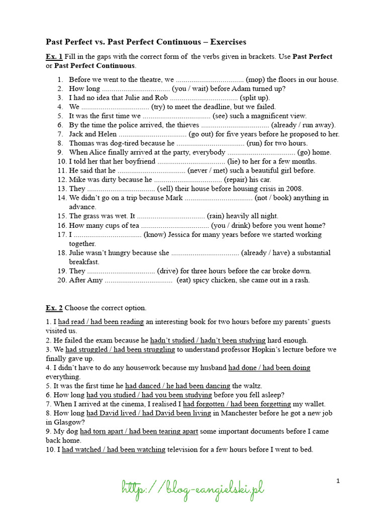 Past-Perfect-vs.-Past-Perfect-Continuous-Exercises-1 | PDF