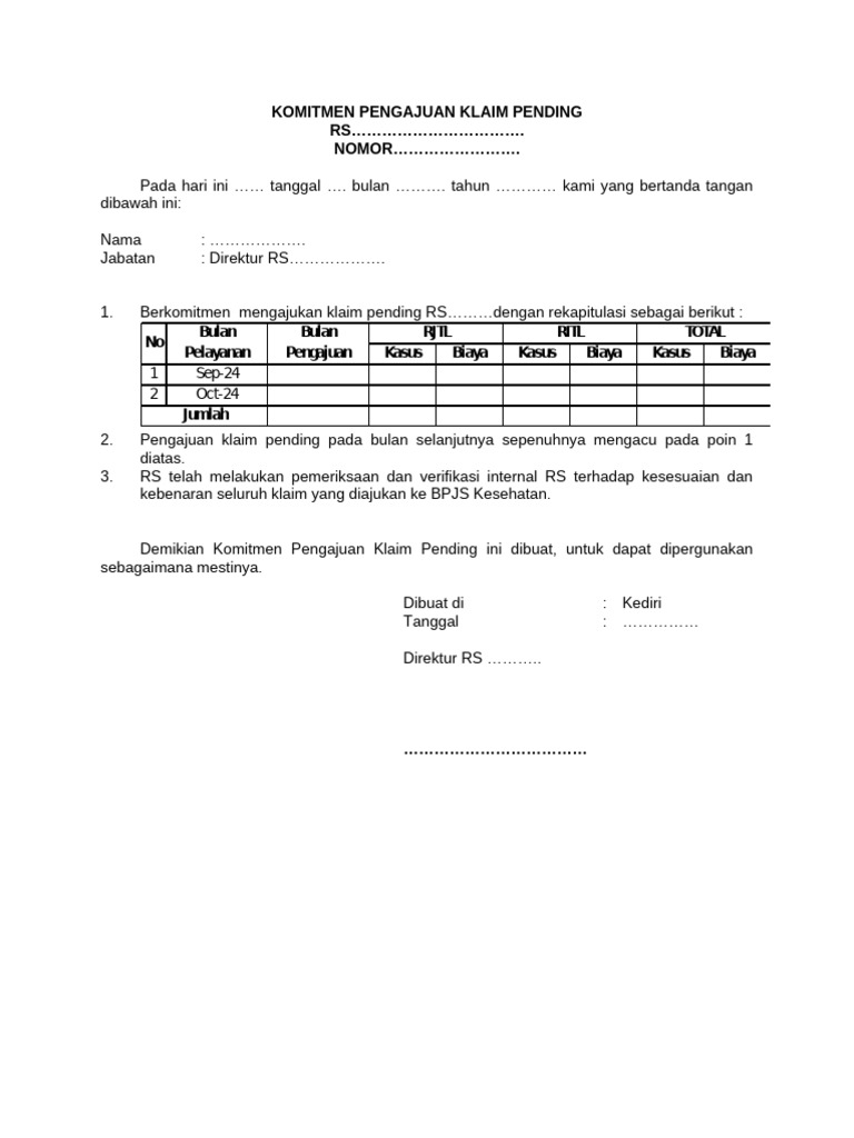 komitmen pengajuan klaim pending | PDF
