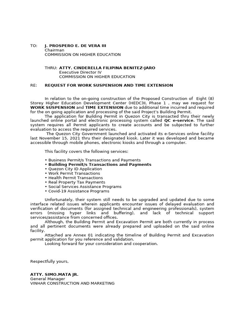 Letter Ched Suspension of Work | PDF