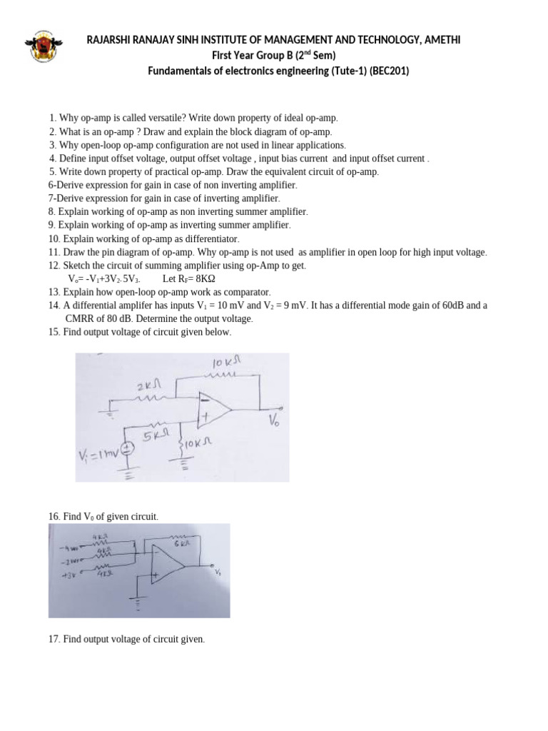 TUT1 Fundamental of Electronics Engg. | PDF