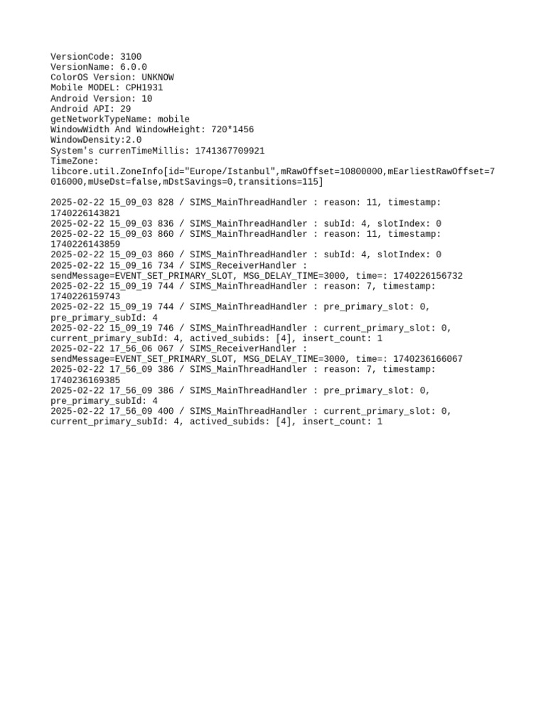 Mobile Device System Log Details | PDF