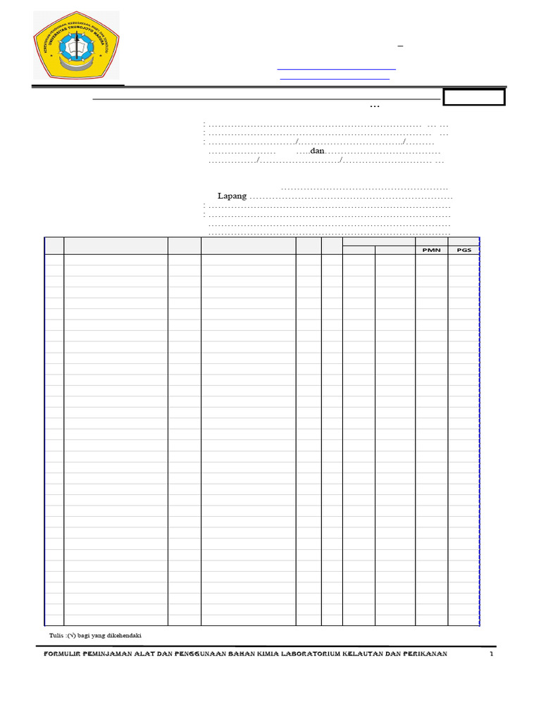 Form Peminjaman Alat Dan Bahan Laboratorium Kelautan Perikanan UTM | PDF