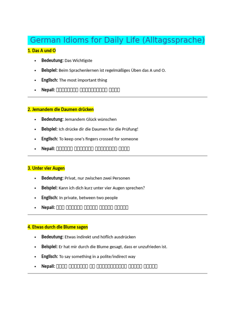 German Idioms For Daily Life | PDF