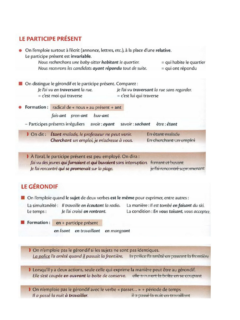 Le Gerondif - Participe Present | PDF
