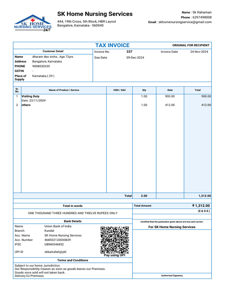 Invoice 337 Dharam Deo Sinha Age 72yrs Dharam Deo Sinha 10-12-46 | PDF