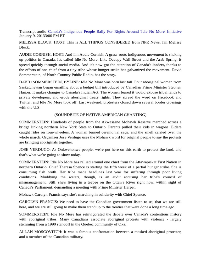 Transcript Audio Canada' S Indigenous People Rally For Rights Around ...