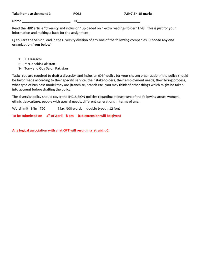 Take Home Assignment 3-POM | PDF