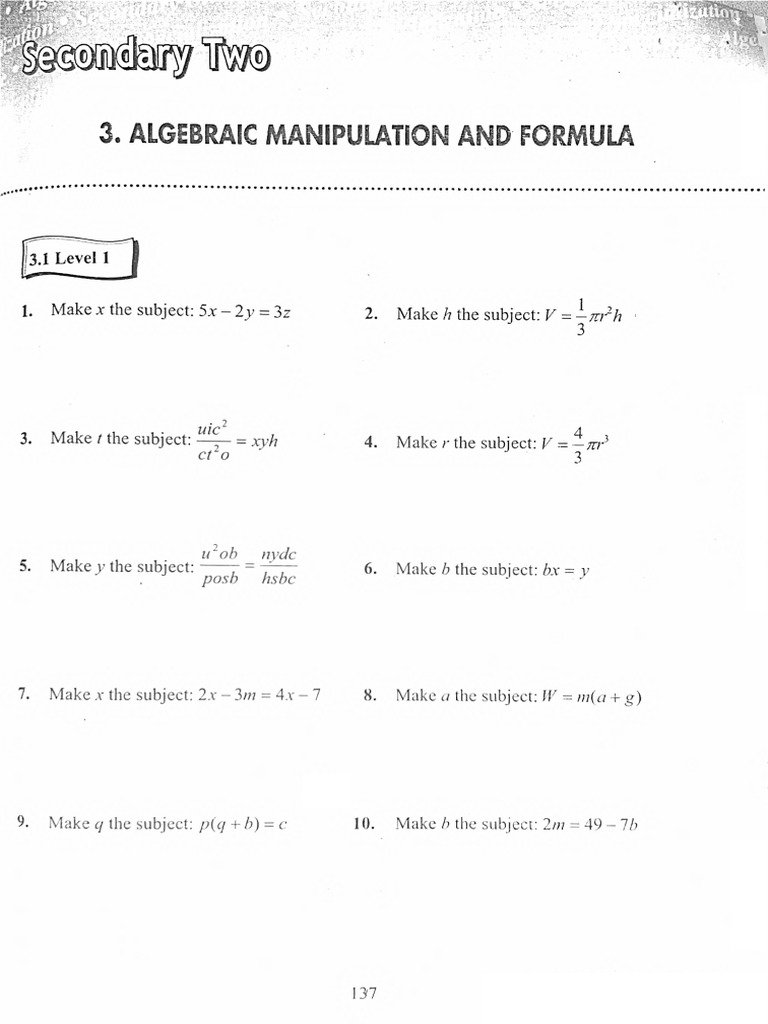 Sec 2 Algebraic Manipulation and Formula | PDF