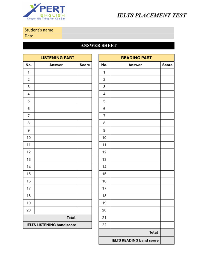 IELTS Answer Sheet L-R - 1 | PDF