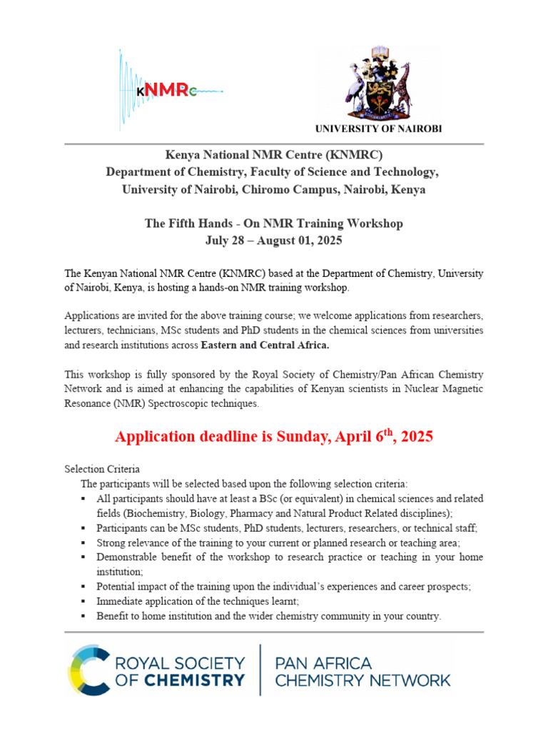 Call For Applications - 5th Hands On NMR Training Workshop-Kenya 2025 ...