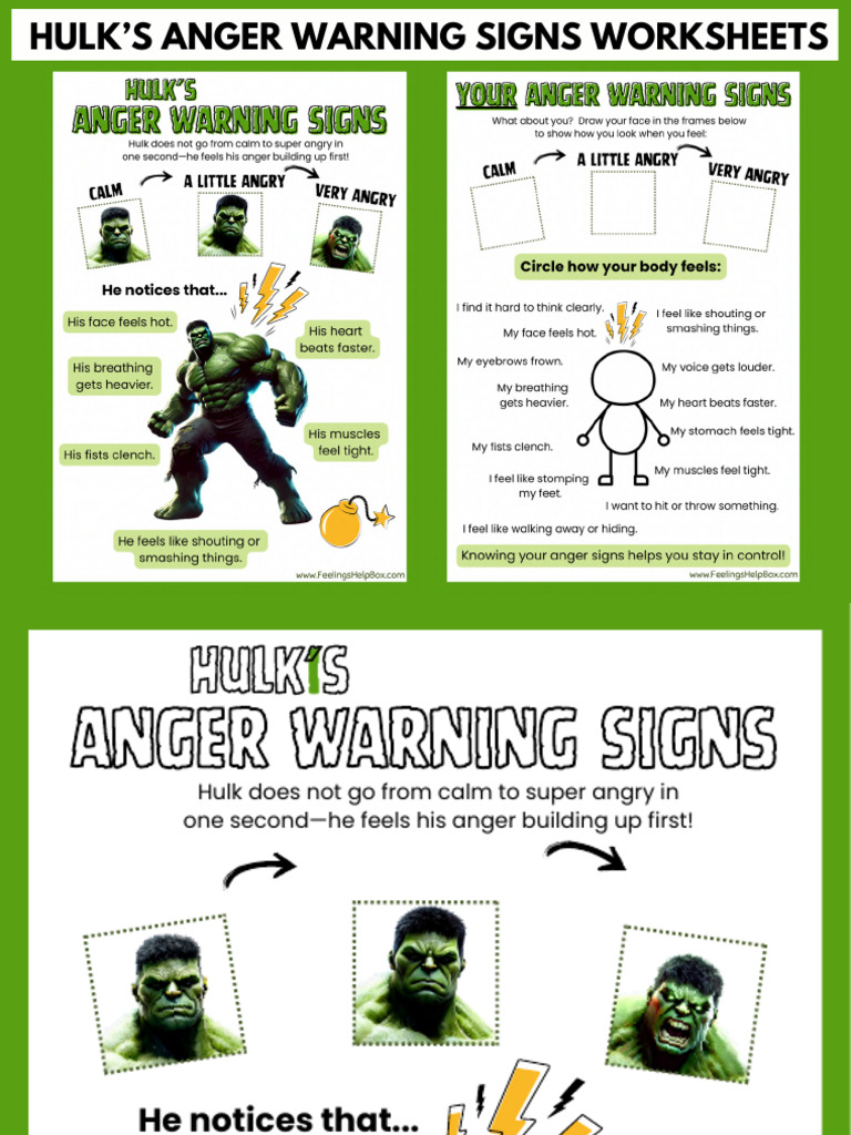 Hulks Anger Warning Signs Worksheets Helping Kids Recognise and Manage ...