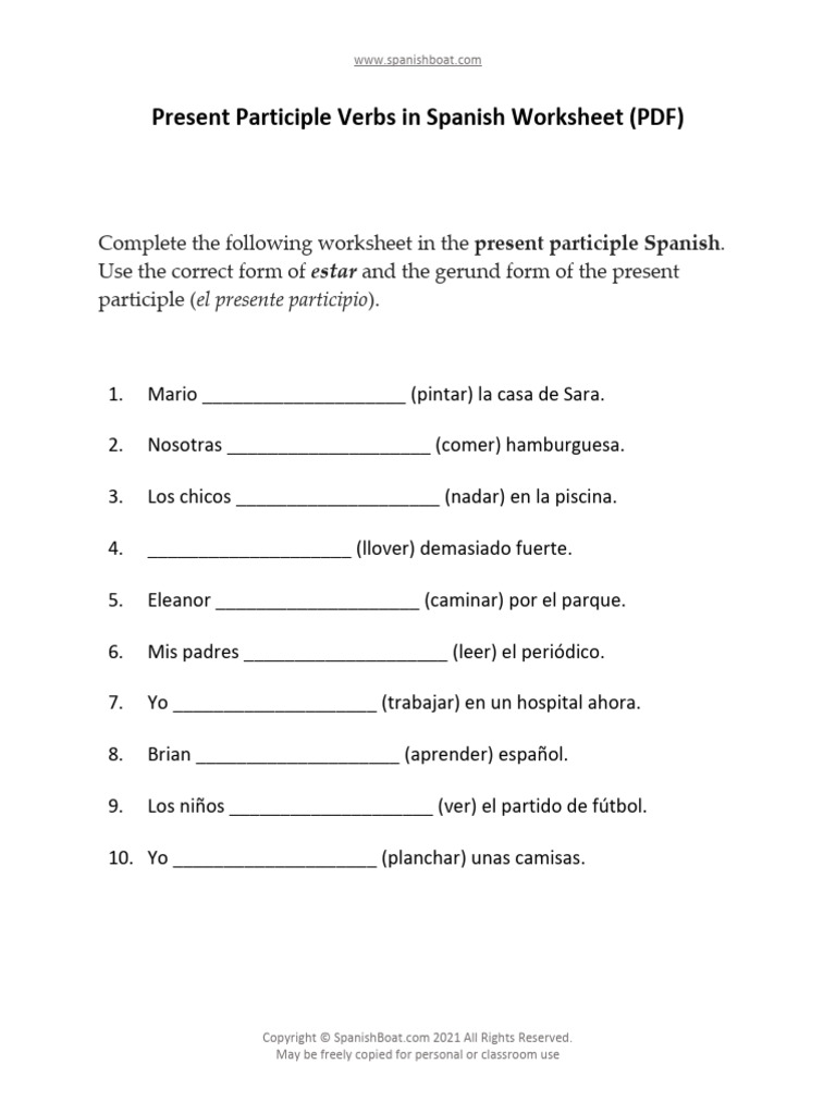 Present Participle Spanish Worksheet | PDF