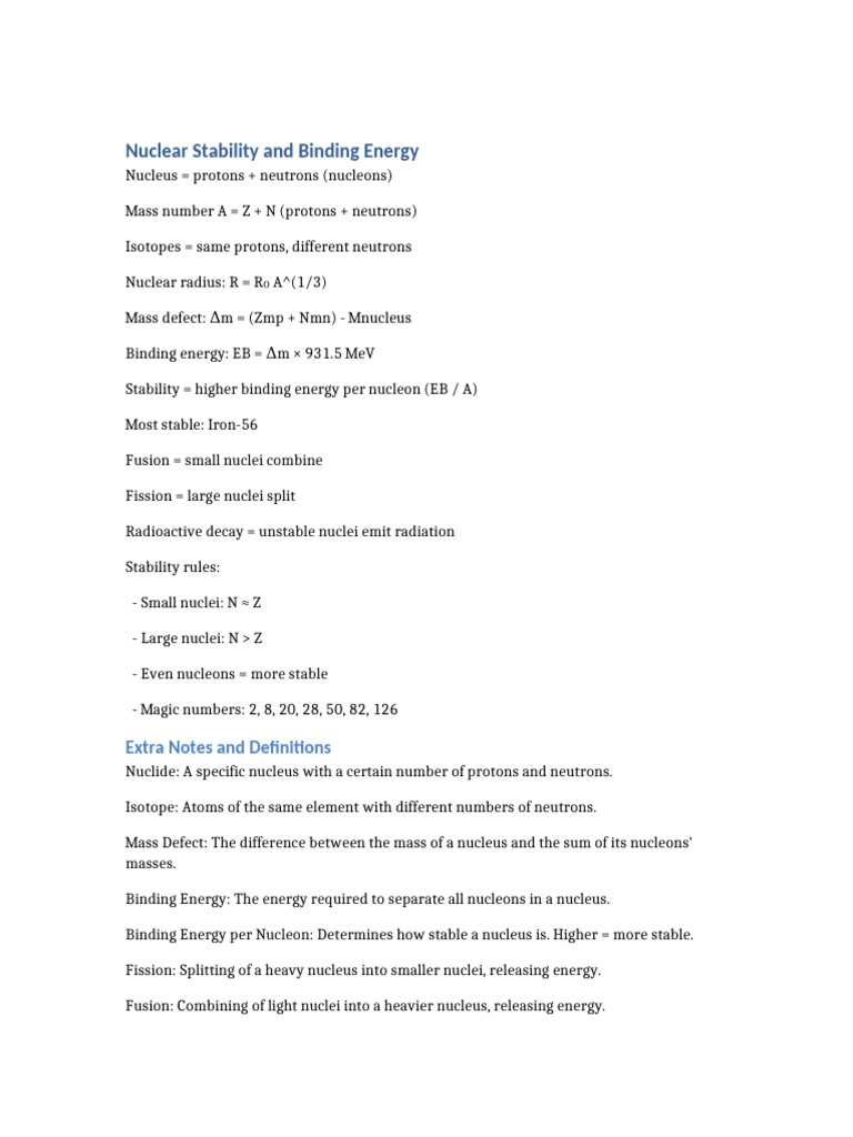 Nuclear Stability and Binding Energy Explained | PDF