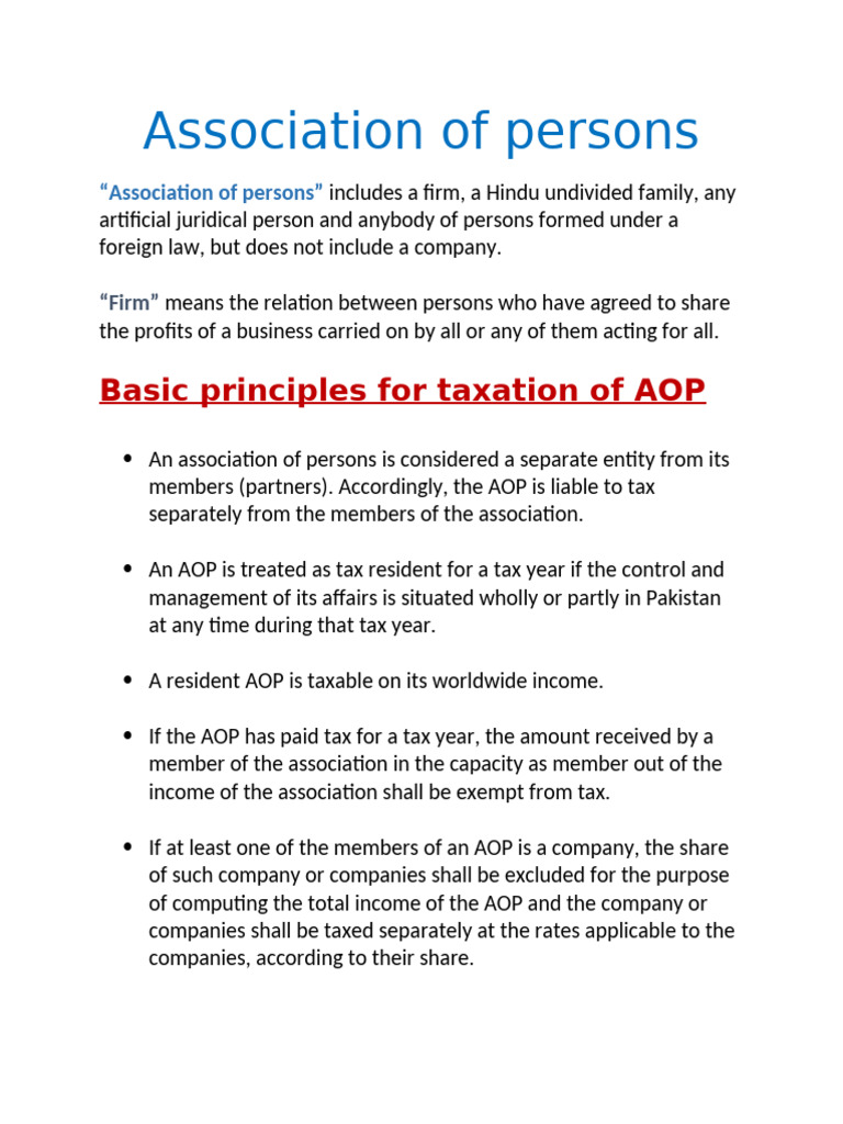Taxation Principles for Associations of Persons | PDF | Taxes | Income