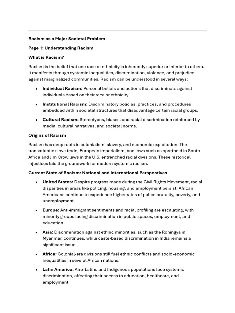 Understanding Racism: Global Perspectives | PDF | Discrimination & Race ...