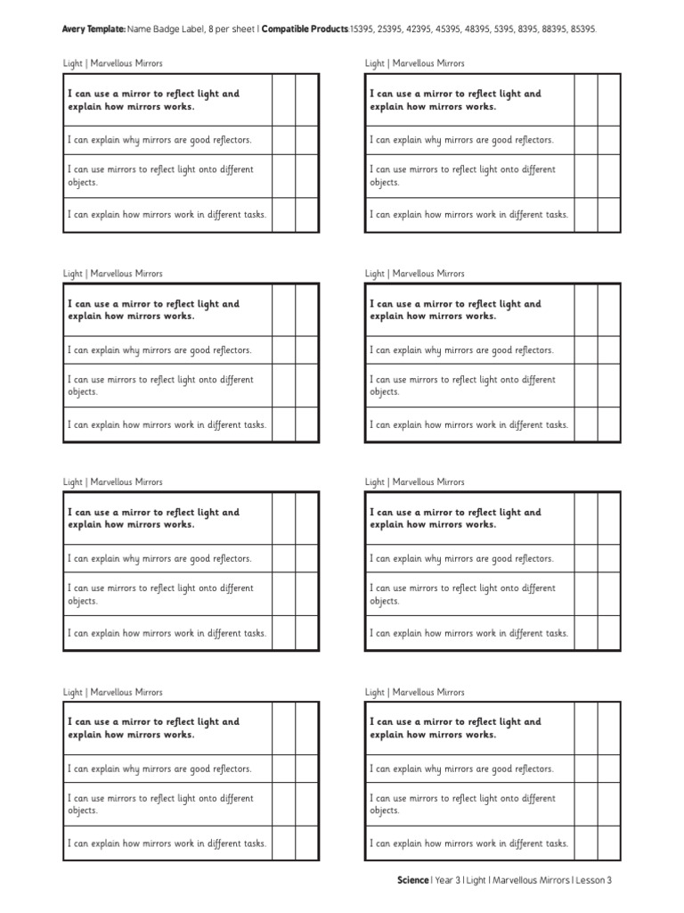 Success Criteria Grid Marvellous Mirrors | PDF | Mirror | Optics