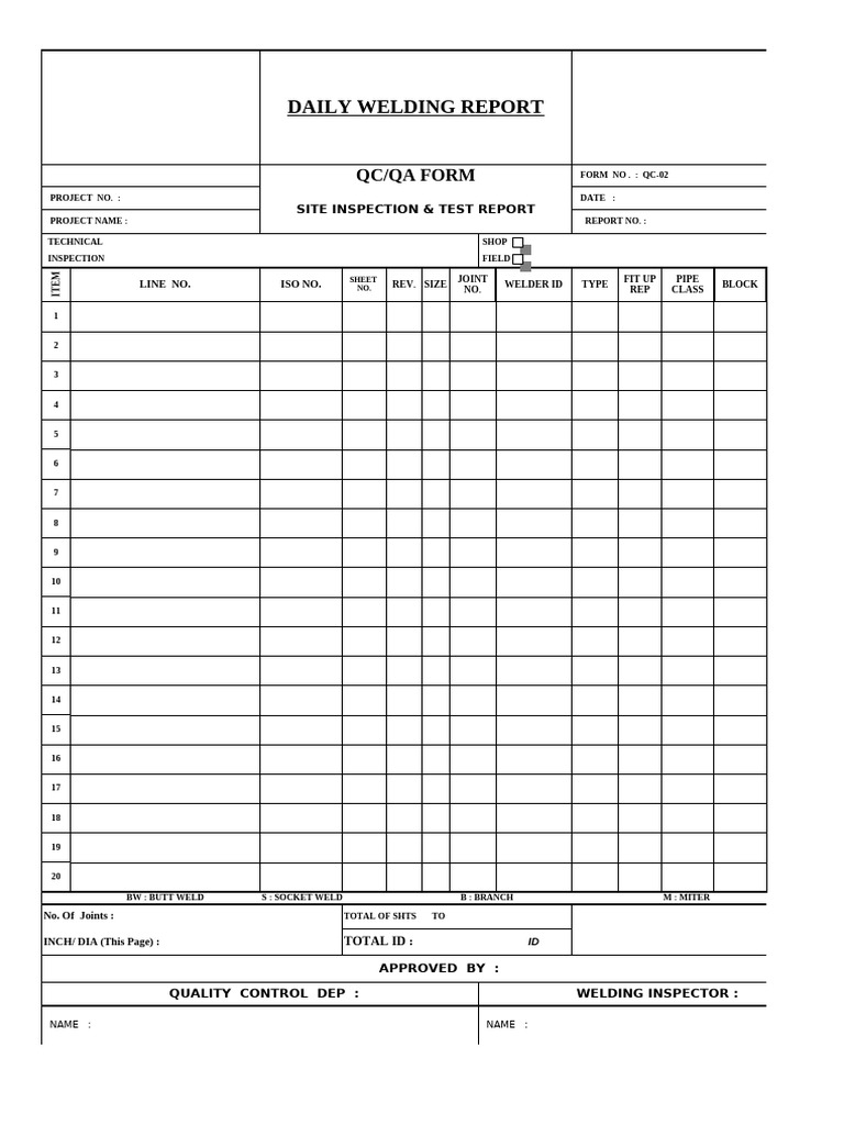 Daily Welding Report Form | PDF