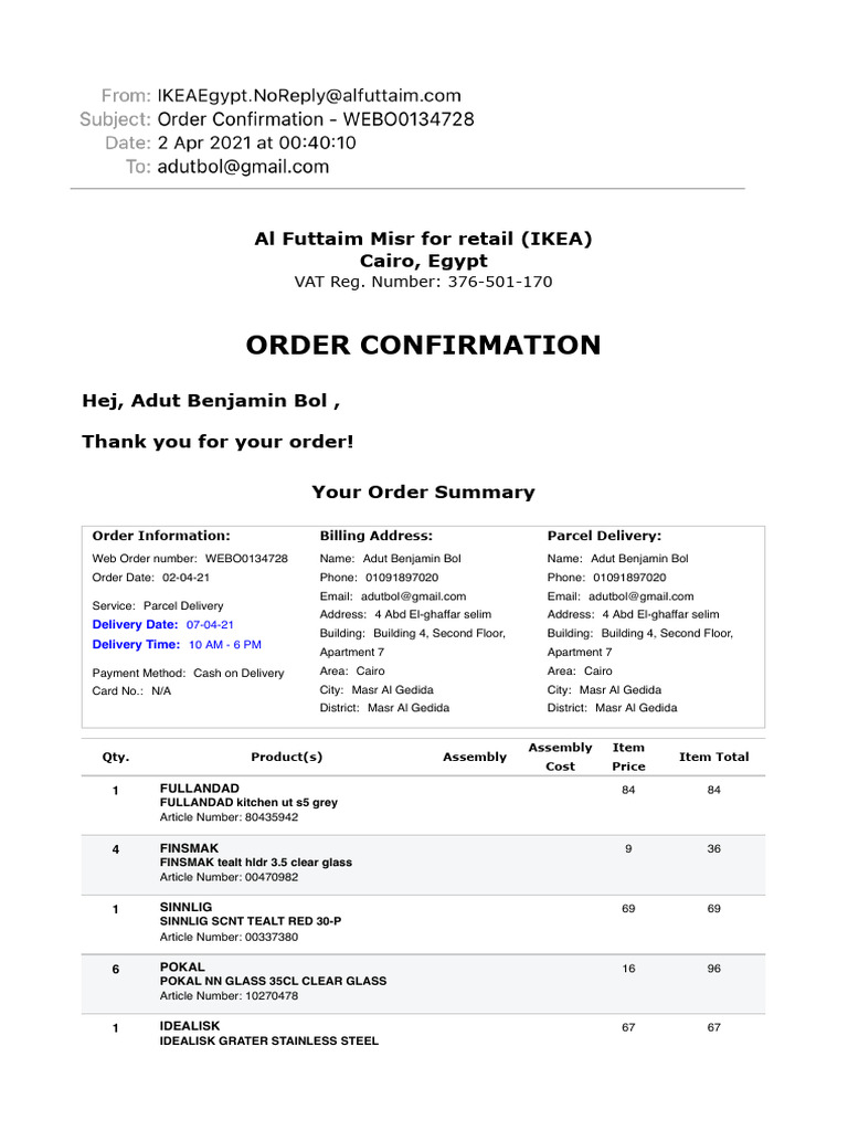 Order Confirmation - WEBO0134728 | PDF | Faq