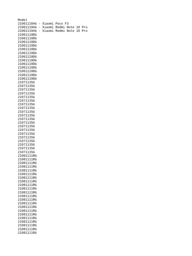 Xiaomi Smartphone Model List | PDF | Android (Operating System ...