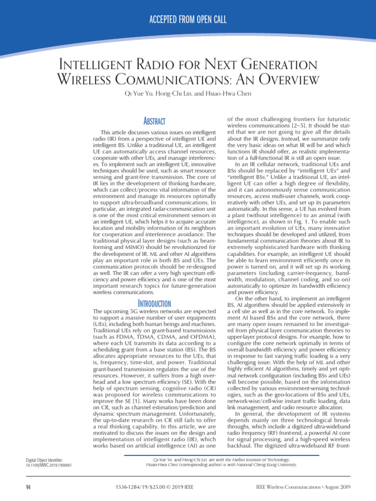 Intelligent Radio For Next Generation Wireless Communications An