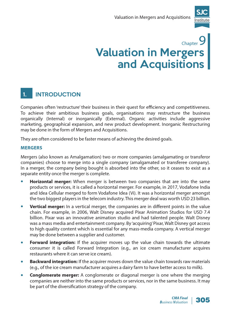 Chapter 9 - Valuation in Mergers and Acquisitions | PDF | Mergers And ...