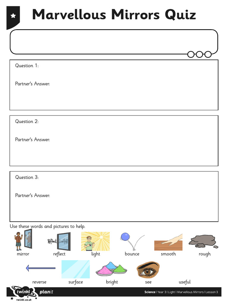 Activity Sheet Marvellous Mirrors Quiz | PDF | Mirror | Optical Materials