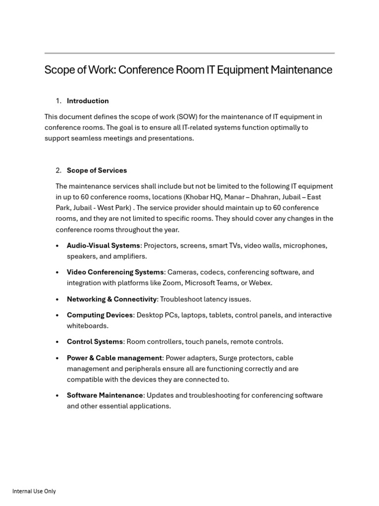 Conference Room IT Maintenance Scope | PDF | Troubleshooting | Software