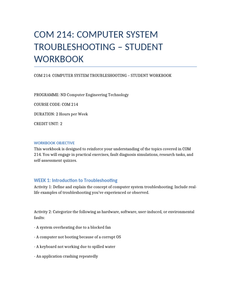 COM214 Student Workbook | PDF