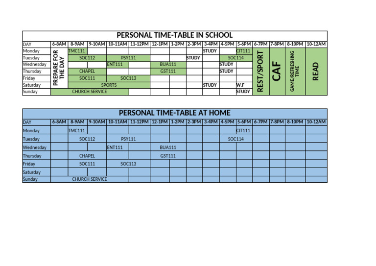 Personal Timetable | PDF