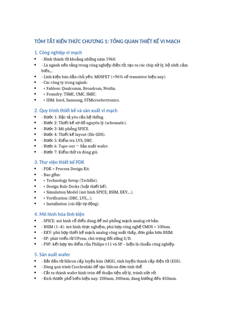 Tom Tat Chuong 1 Thiet Ke Vi Mach | PDF