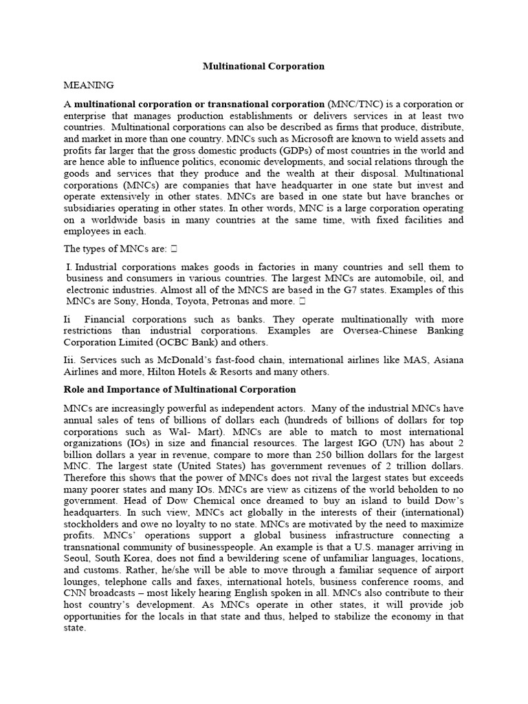 Understanding Multinational Corporations | PDF | Multinational ...