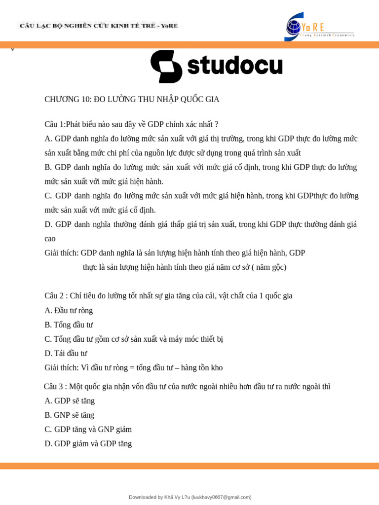 Yo Re TTKTVM 2022 Bo de On Tap Trac Nghiem Kinh Te VI Mo Ueh Co Dap An | PDF