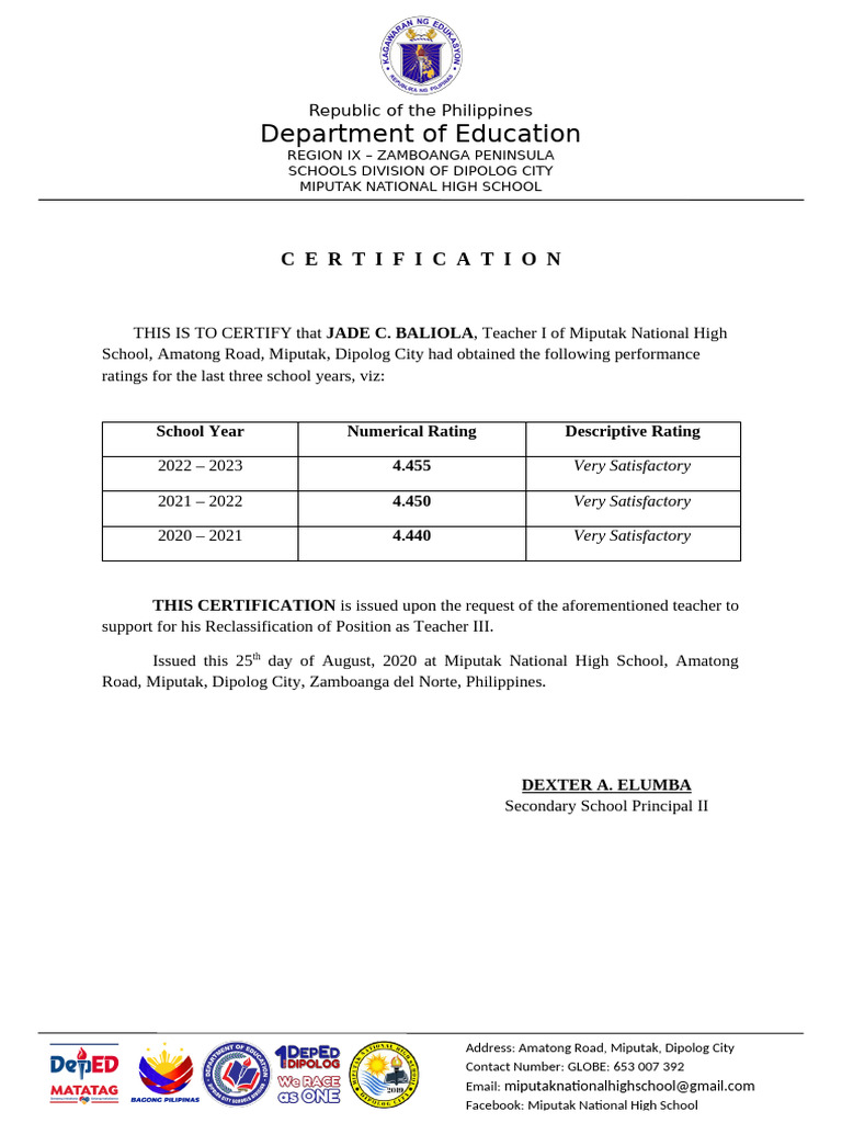 Certificate of IPCRF Rating and Endorsement | PDF