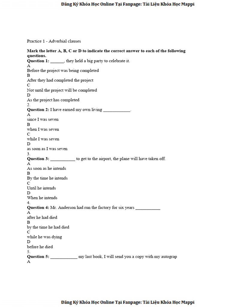 Practice 1 - Adverbial Clauses | PDF
