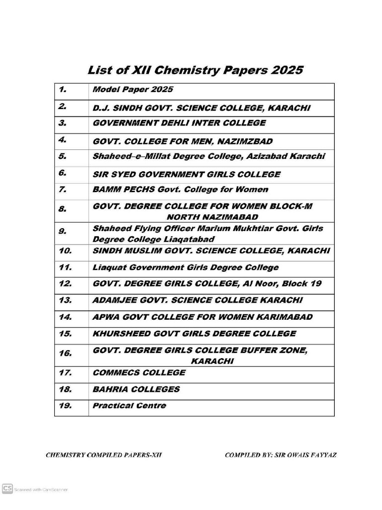 XII Chemistry (K.B) Prelium Papers 2025 (Reputed College of Karachi) | PDF