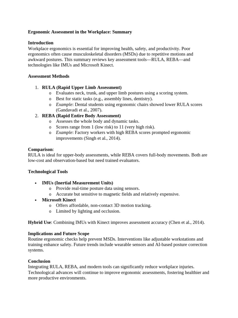 Workplace Ergonomics Assessment Tools | PDF