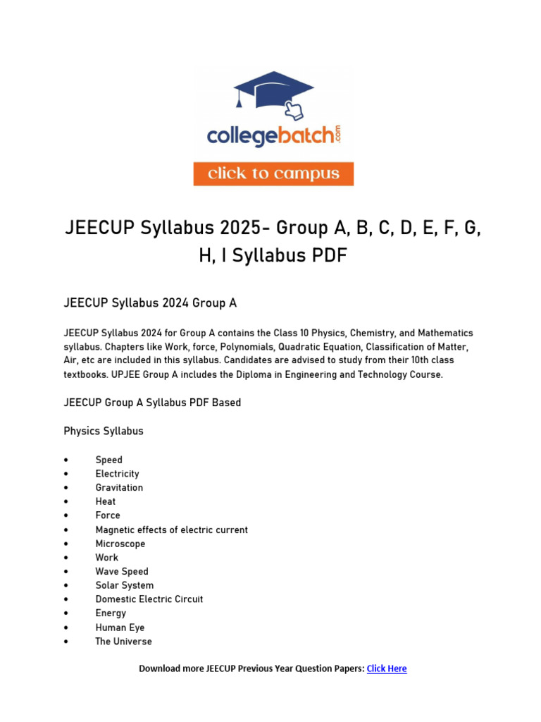 JEECUP 2025 Syllabus Overview | PDF | Chemistry | Electromagnetism
