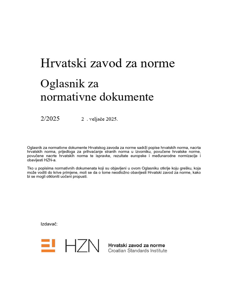 HZN Oglasnik Normativnih Dokumenata 2025-02 | PDF