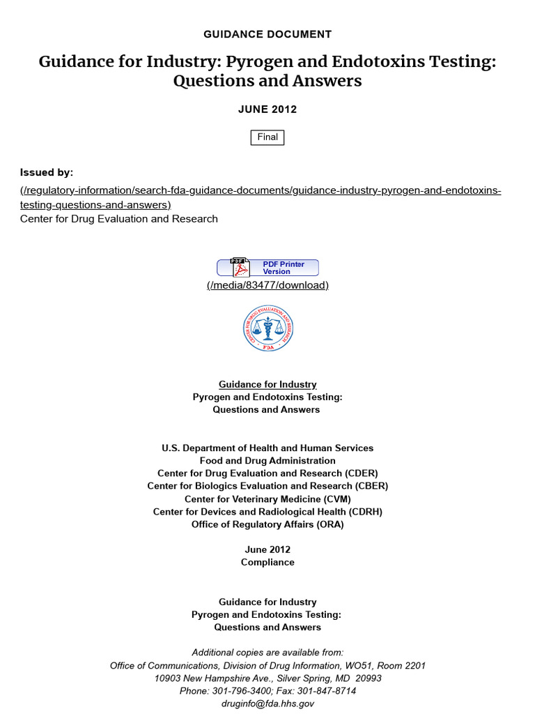 Pyrogen and Endotoxins Testing Guide | PDF | Food And Drug ...