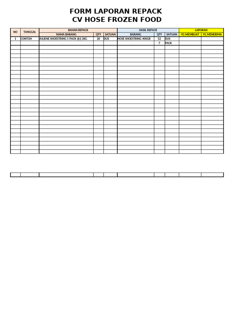 Form Laporan Repack | PDF