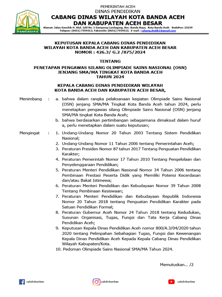 Bna SK Pengawas Silang Osnk Bna 2024 | PDF