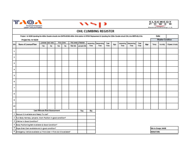 HSE Forms 21 - OHL Climbers Register Rev A_18239 | PDF