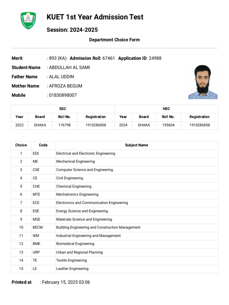 KUET UG - Merit Listed | PDF