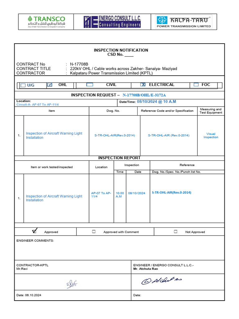 RFI-3172A Inspection of AWL Installtion Works | PDF | Insulator ...