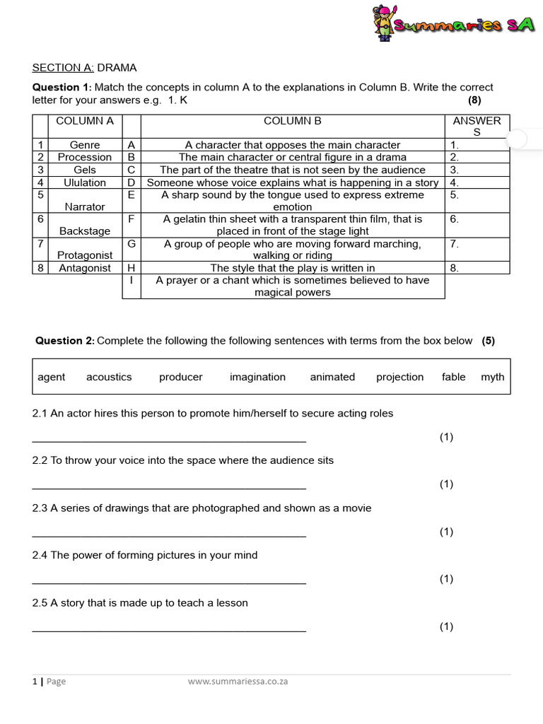 Grade 7 Drama Exam Term 4 Guide | PDF
