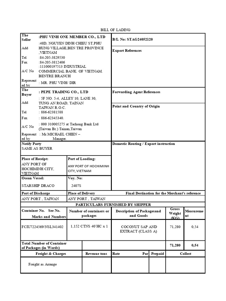 bill of lading | PDF | Bill Of Lading | Cargo