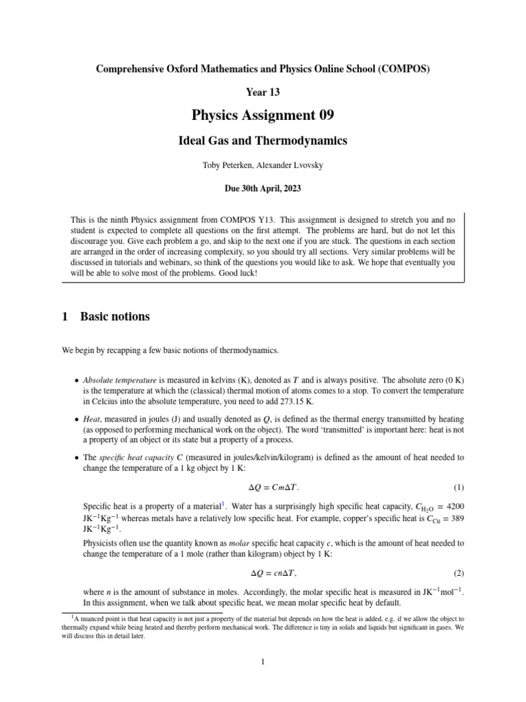 Year 13 Physics: Ideal Gas & Thermodynamics | PDF | Heat | Gases