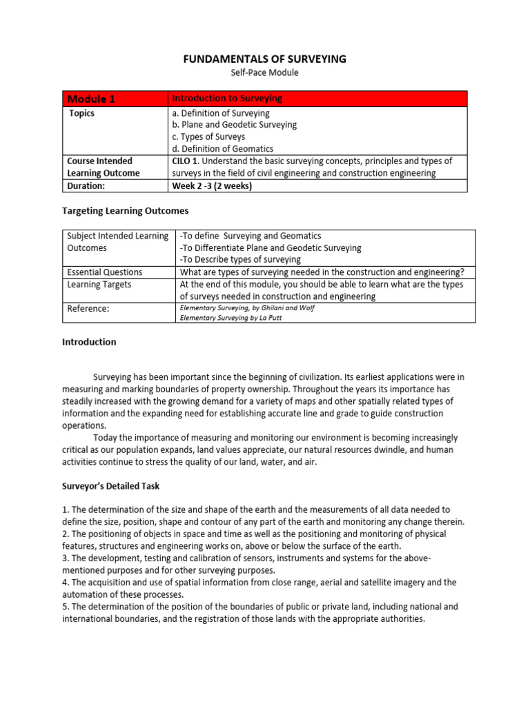 FUNDAMENTALS OF SURVEYING Module 1 and 2 1st 2425 | PDF | Surveying ...