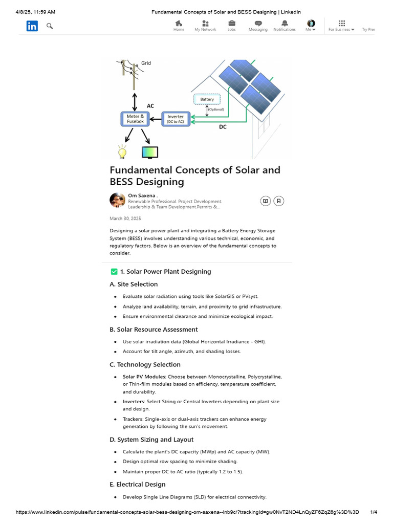 Fundamental Concepts of Solar and BESS Designing - LinkedIn | PDF ...